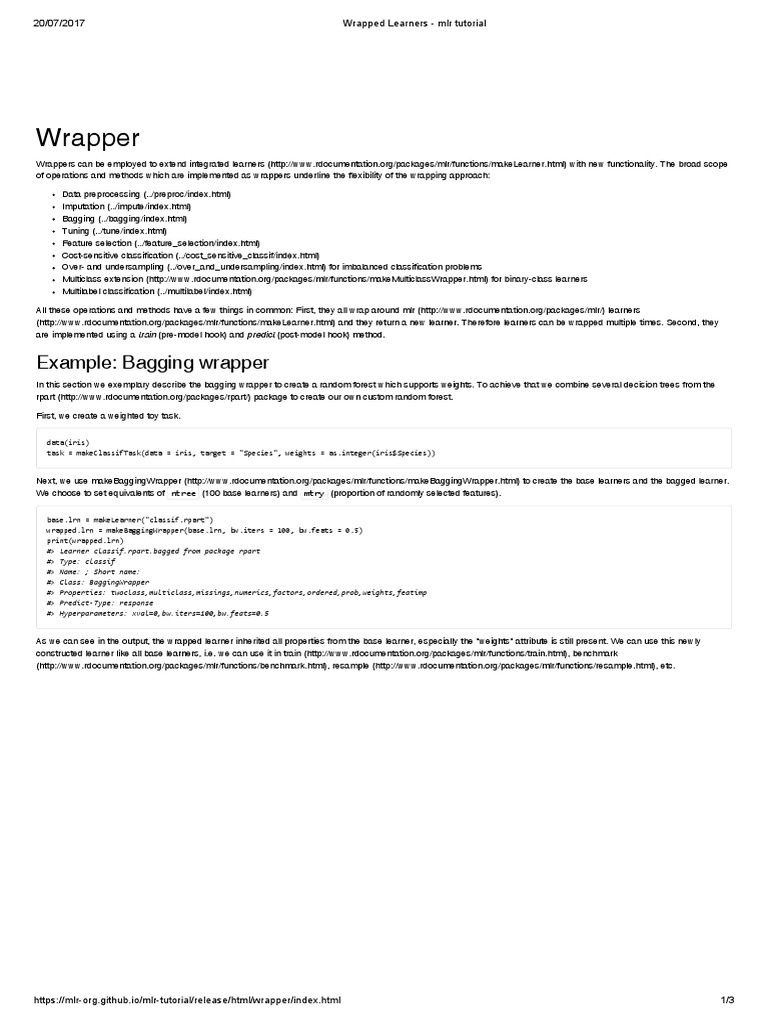 Wrapped Learners Mlr Tutorial Pdf Parameter Computer Programming