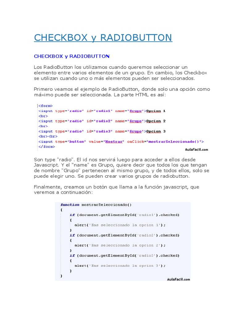 Checkbox y Radiobutton | PDF