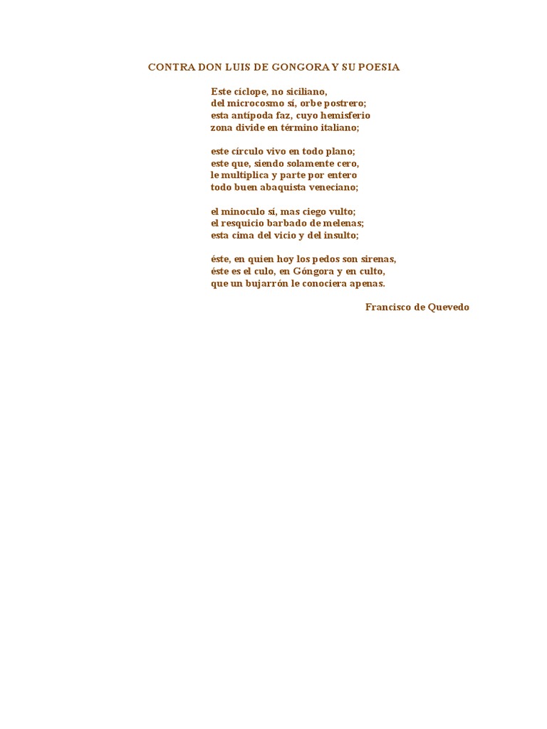 Contra Don Luis de Gongora y Su Poesia | PDF