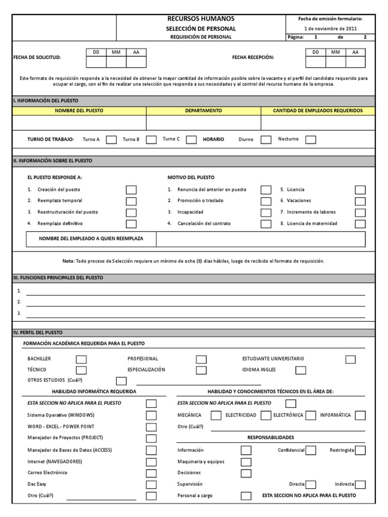 Requisición de personal: Solicitud de contratación de nuevo empleado ...