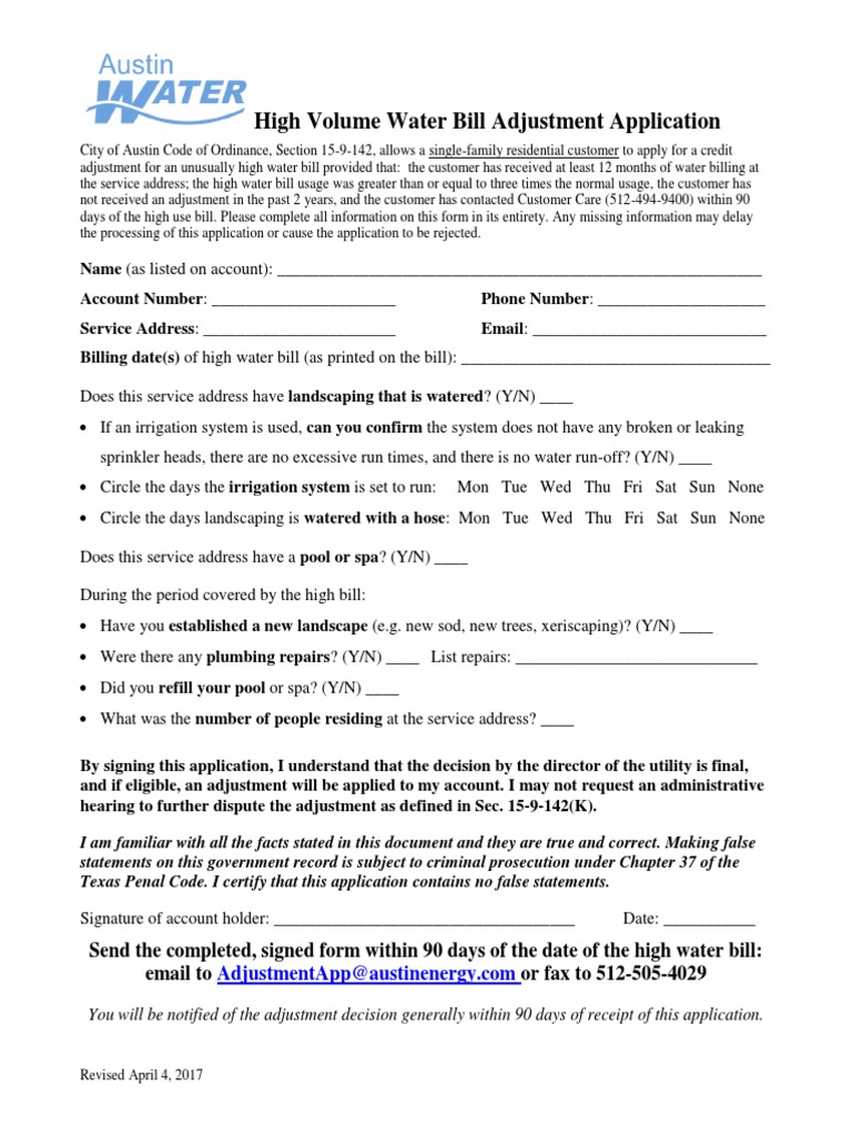 High Volume Water Bill Adjustment Application | Government Information ...