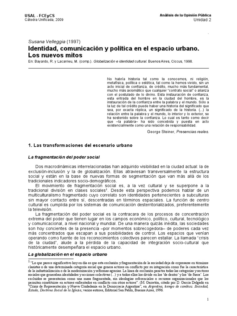 U2 Identidad, Comunicaci N y Pol°tica en El Espacio Urbano - Velleggia | PDF | Sociedad ...