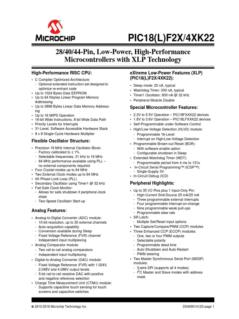 Pic 18f45k22 Datasheet | PDF | Electronic Design | Computer Architecture