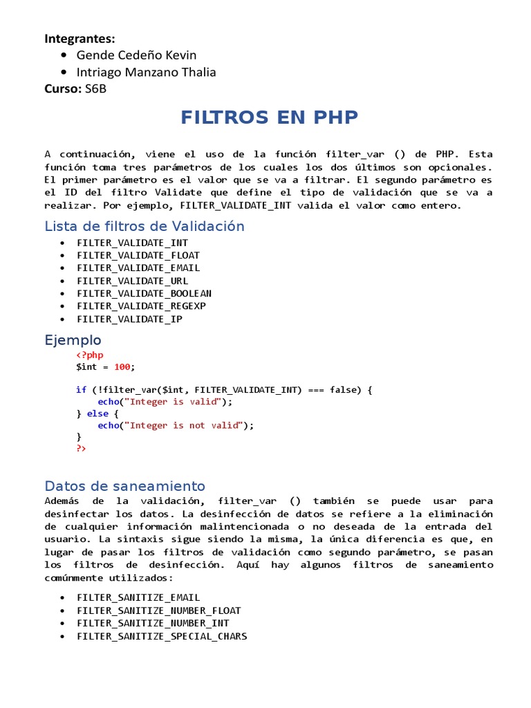 Filtros en PHP | PDF