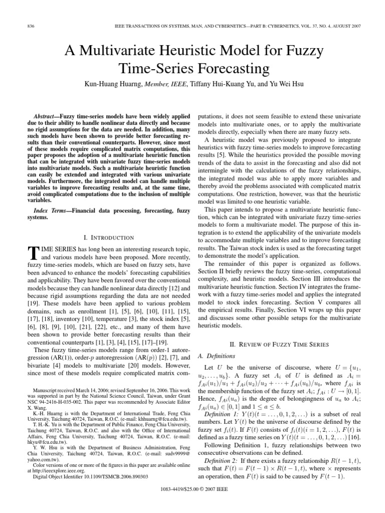 A Multivariate Heuristic Model For Fuzzy Time Series Forecasting Pdf