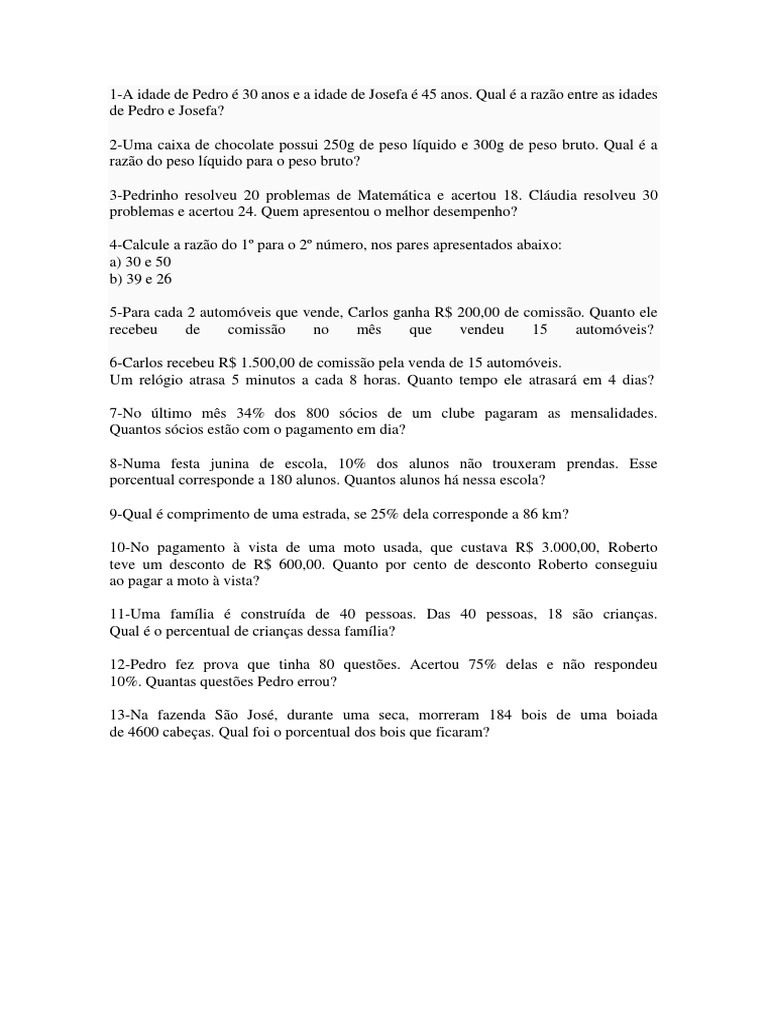 Atividade Extra Razão E Proporção 7º Ano Pdf