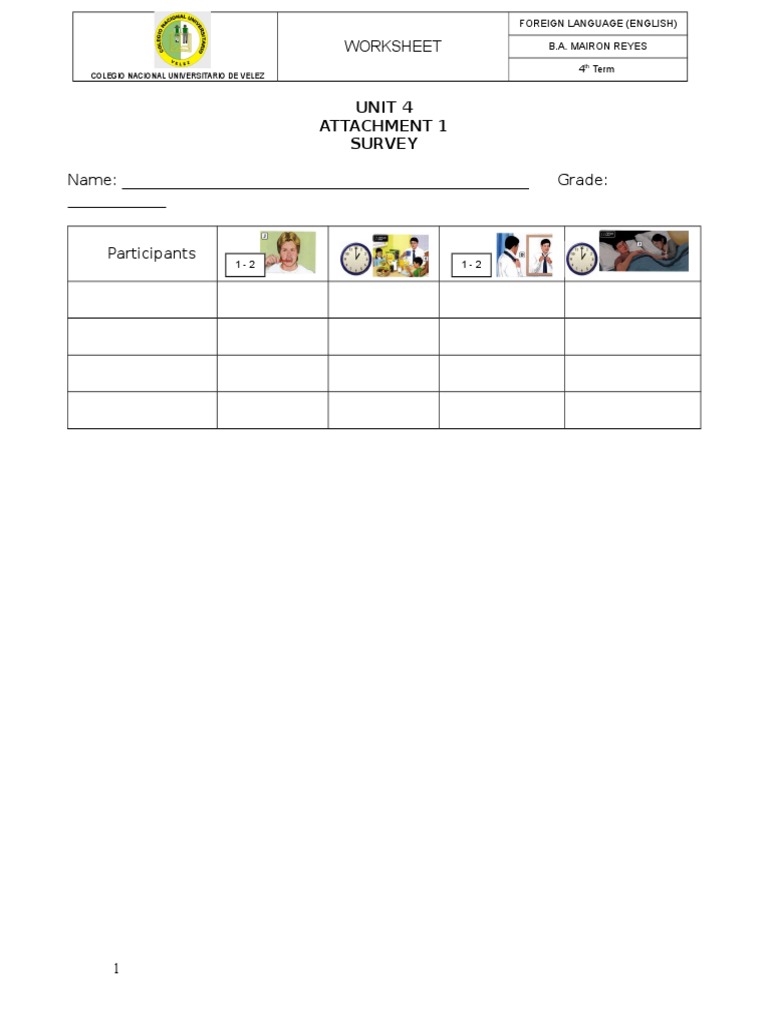 Worksheet: Unit 4 Attachment 1 Survey | PDF