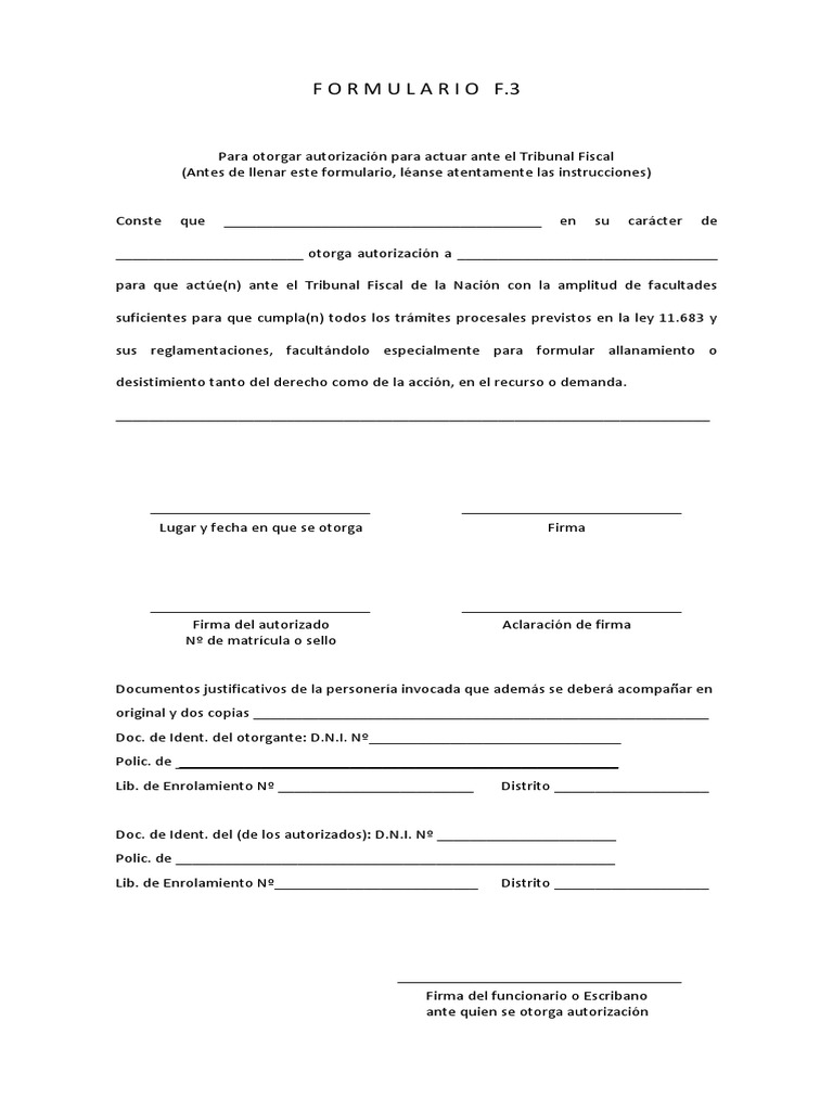 Formulario F3 TFN | PDF