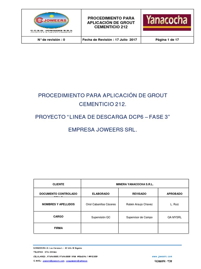 Procedimiento Sika Grout 212 | PDF | Hormigón | Agua