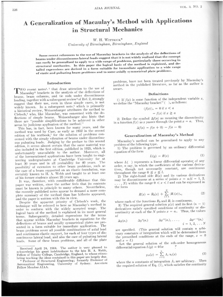 A Generalization of Macaulays Method With Applications in Structural ...