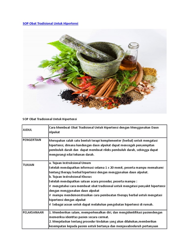 Sop Obat Tradisional Untuk Hipertensi Pdf