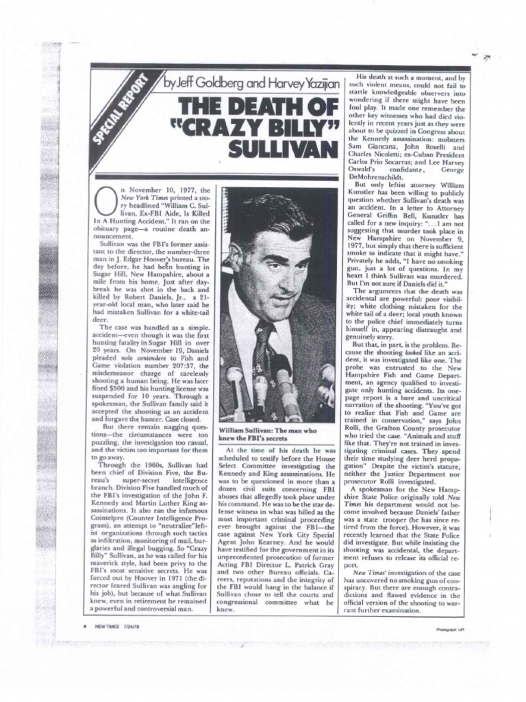 1977 11 Bill Sullivan Death FBI Hatchet Man For Hoover Suspected of JFK ...