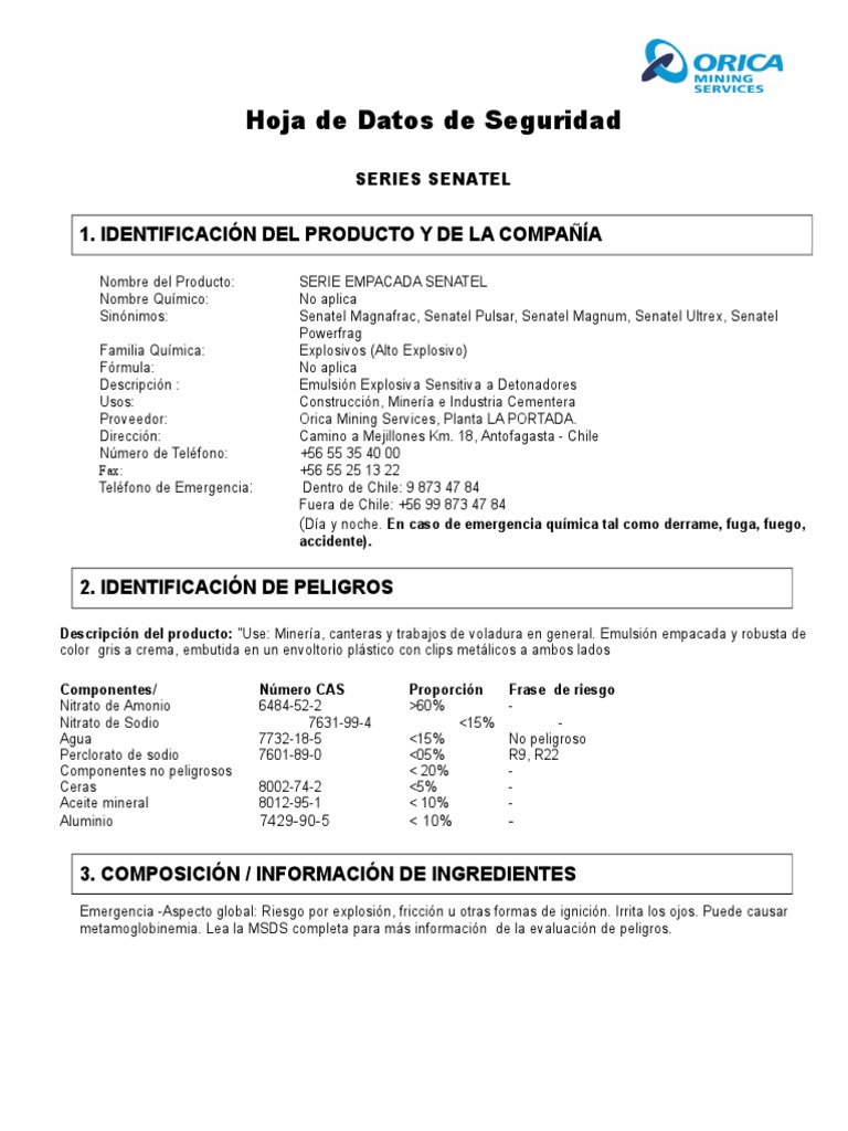 Hoja de Seguridad: Pentex Booster | PDF | Material explosivo | Nitrato