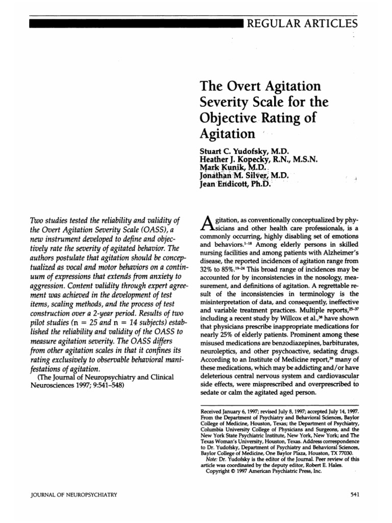 Overt Agitation Severity Scale | PDF | Psychiatry | Aggression