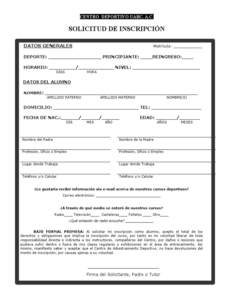 Solicitud de Inscripcion Nuevo Ingreso | PDF
