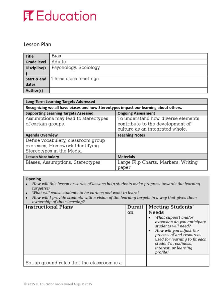 Bias Lesson Plan-1 | PDF | Stereotypes | Bias
