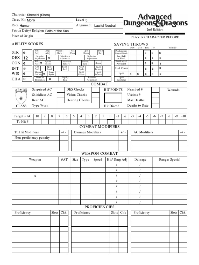 D&D Character Sheet | Role Playing Games | Dungeons & Dragons