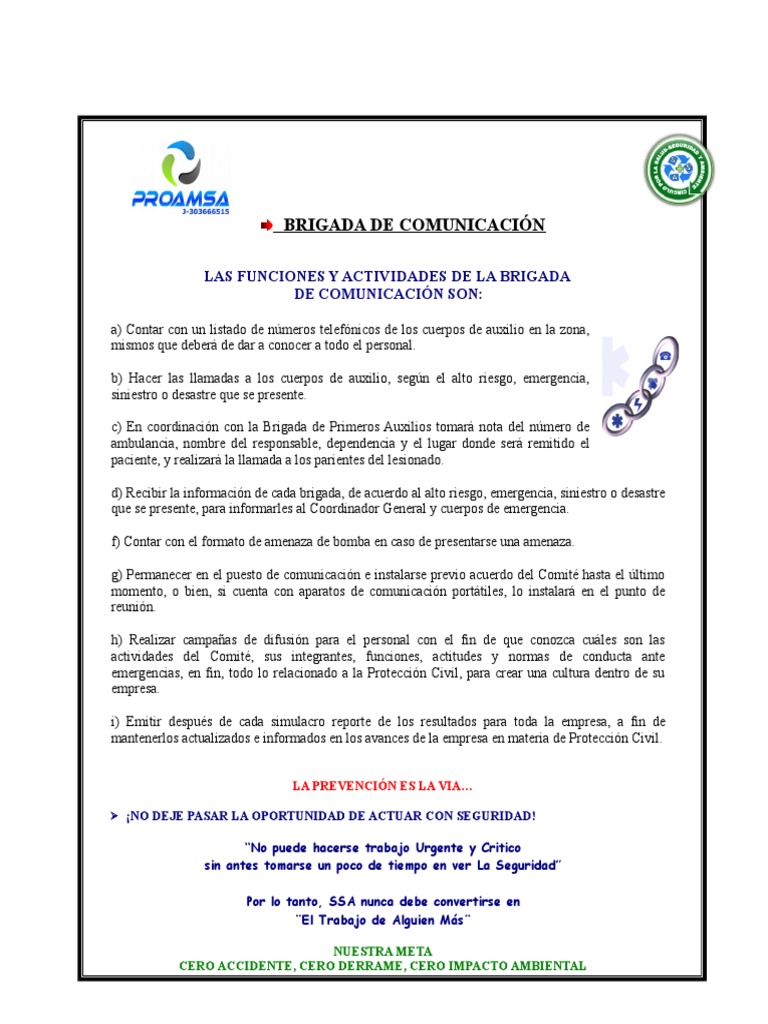 Funciones Brigada De Comunicacion Pdf Desastres Y Accidentes