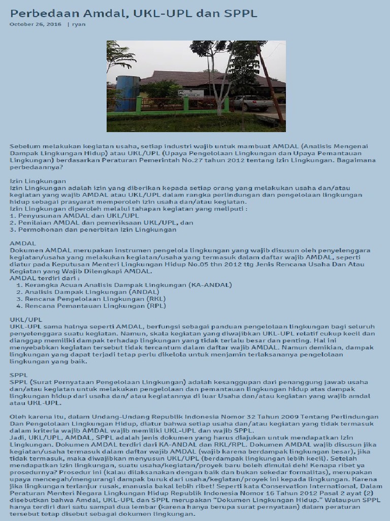 Perbedaan Amdal, UKL-UPL Dan SPPL I | PDF