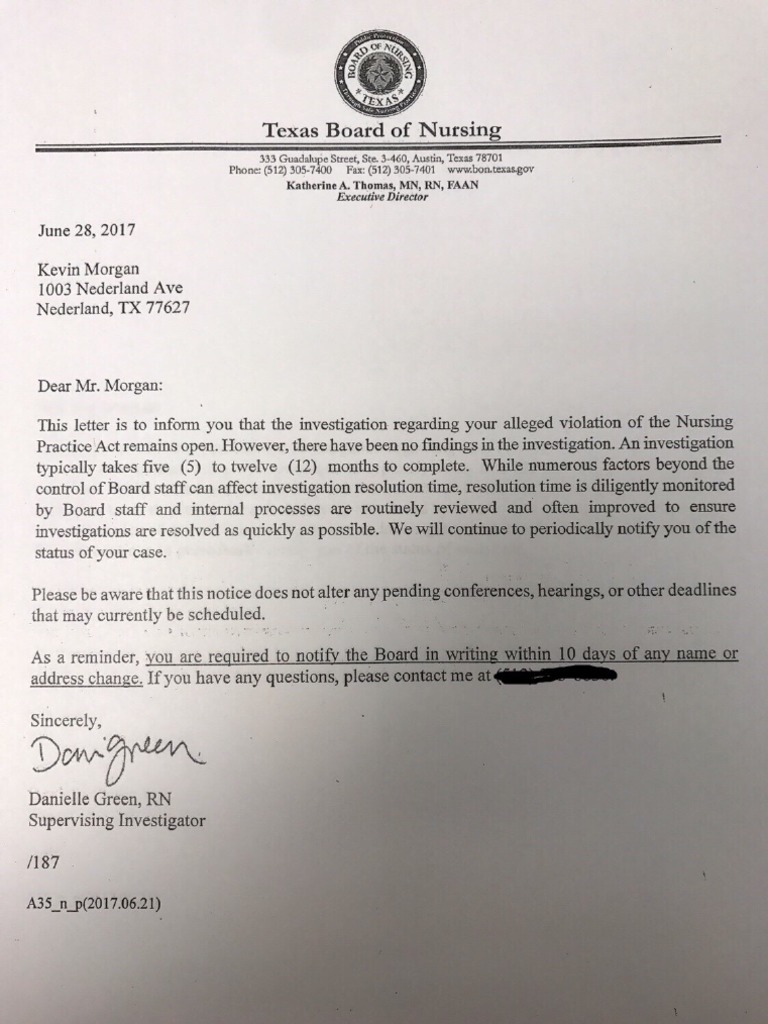 Board of Nursing Letter | PDF