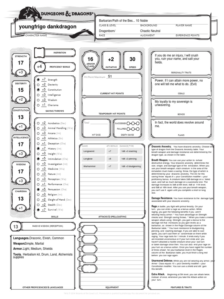 Example DND Character Sheet | PDF | Role Playing | Entertainment
