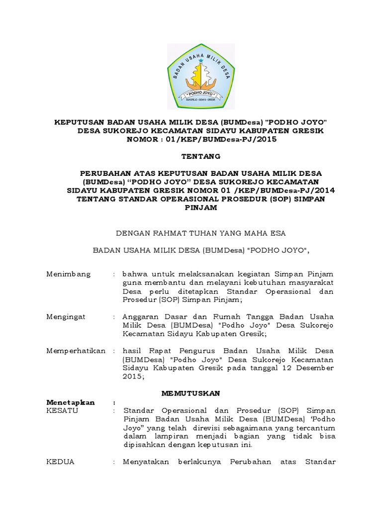 Standar Operasional Dan Prosedur (Sop) Bumdes