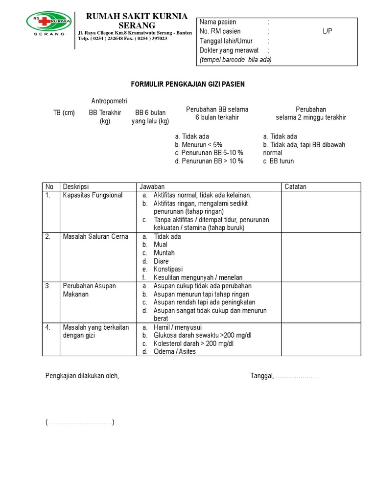Form Asesmen Gizi | PDF