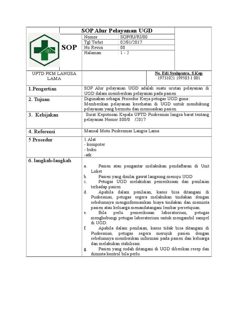 Sop Alur Pelayanan Igd | PDF