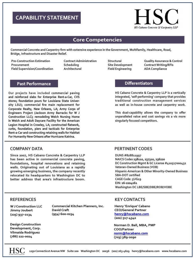 HS Cabano Concrete & Carpentry LLP: Capability Statement | PDF ...