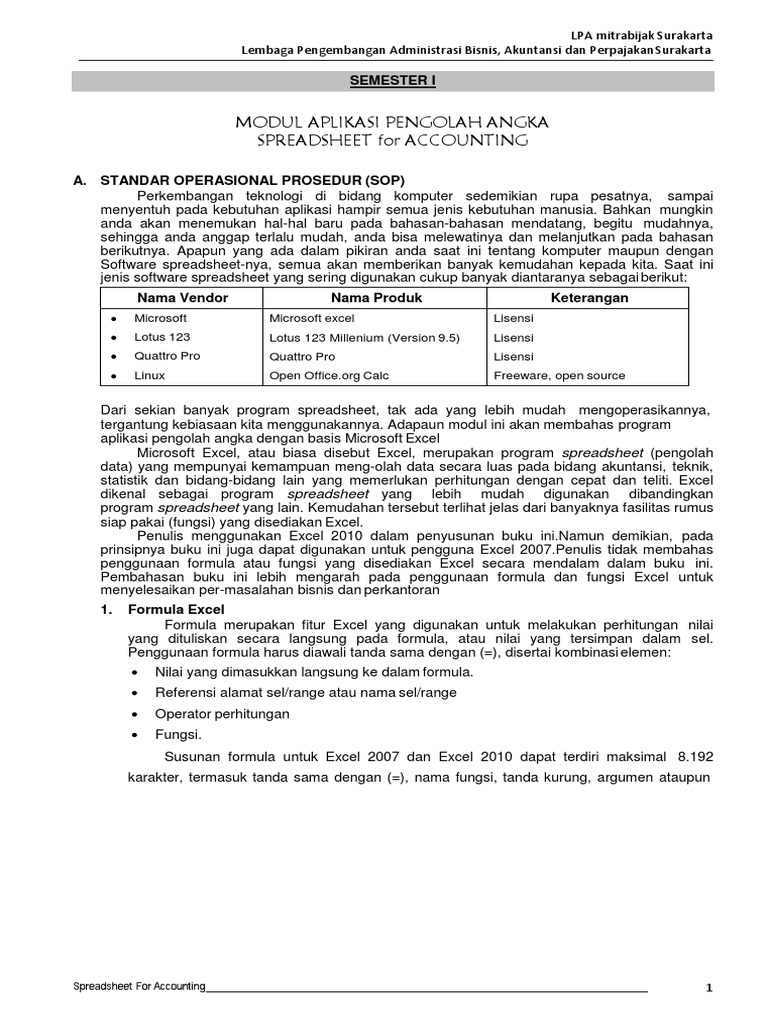 Modul Spreadsheet Kelas X Pdf