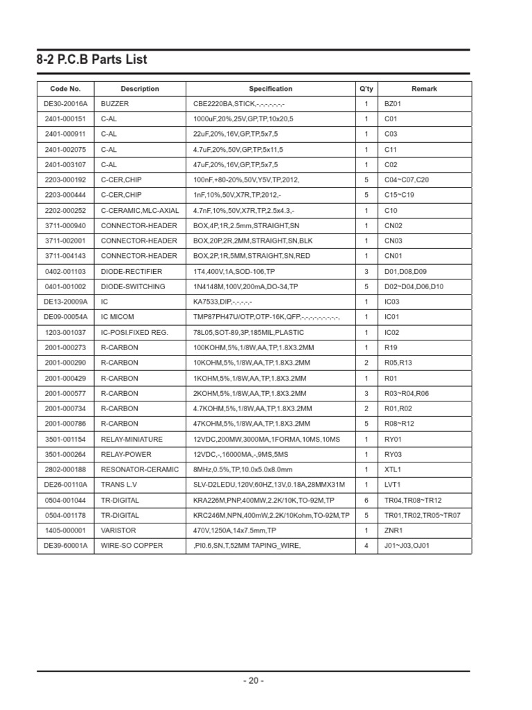 Electrical Part List | PDF