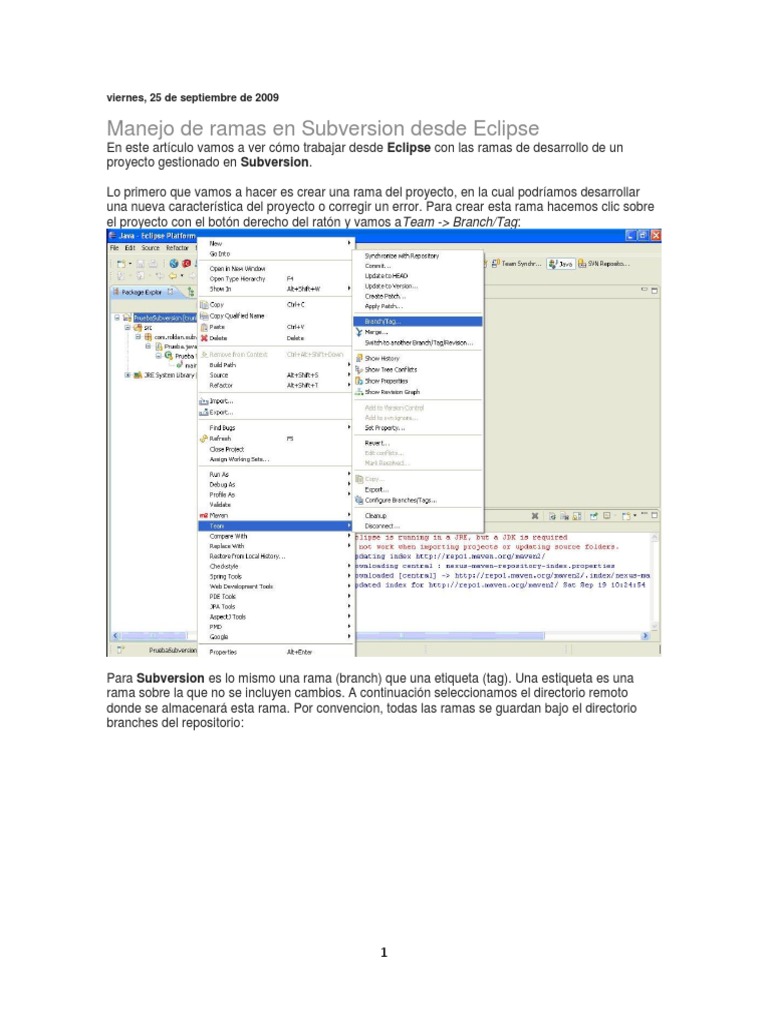 Manejo de Ramas en Subversion Desde Eclipse | PDF | Informática | Software