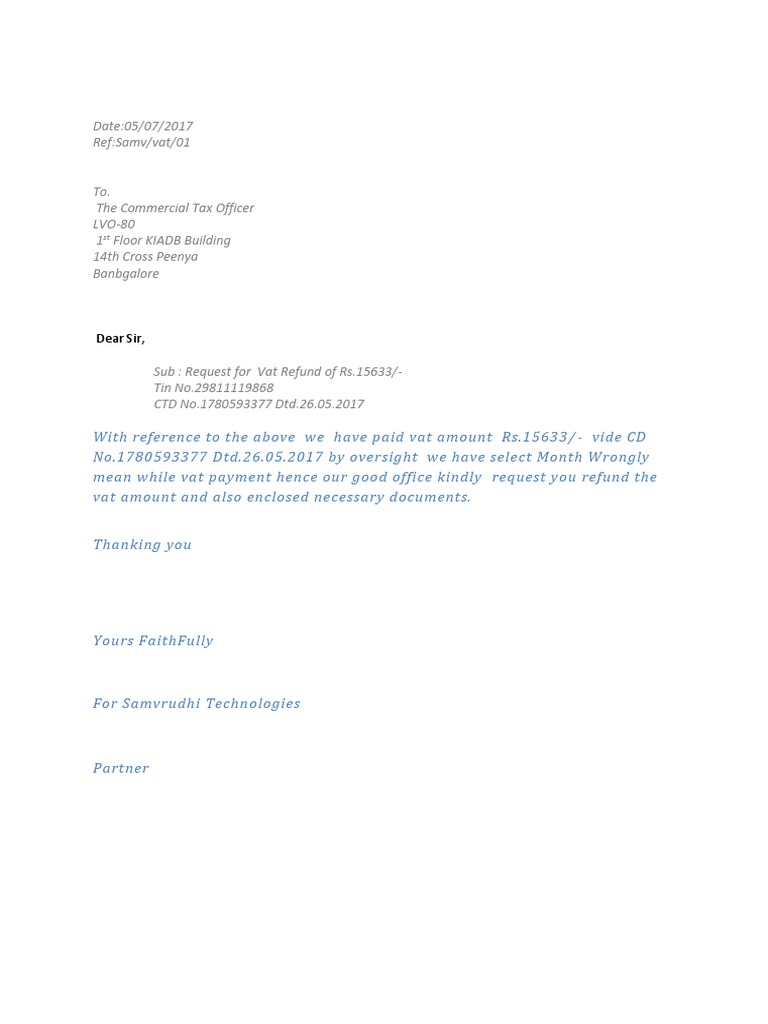 Vat Refund Letter SMV | PDF