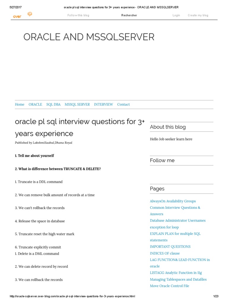 Oracle PL SQL Interview Questions | Download Free PDF | Oracle Database | Sql