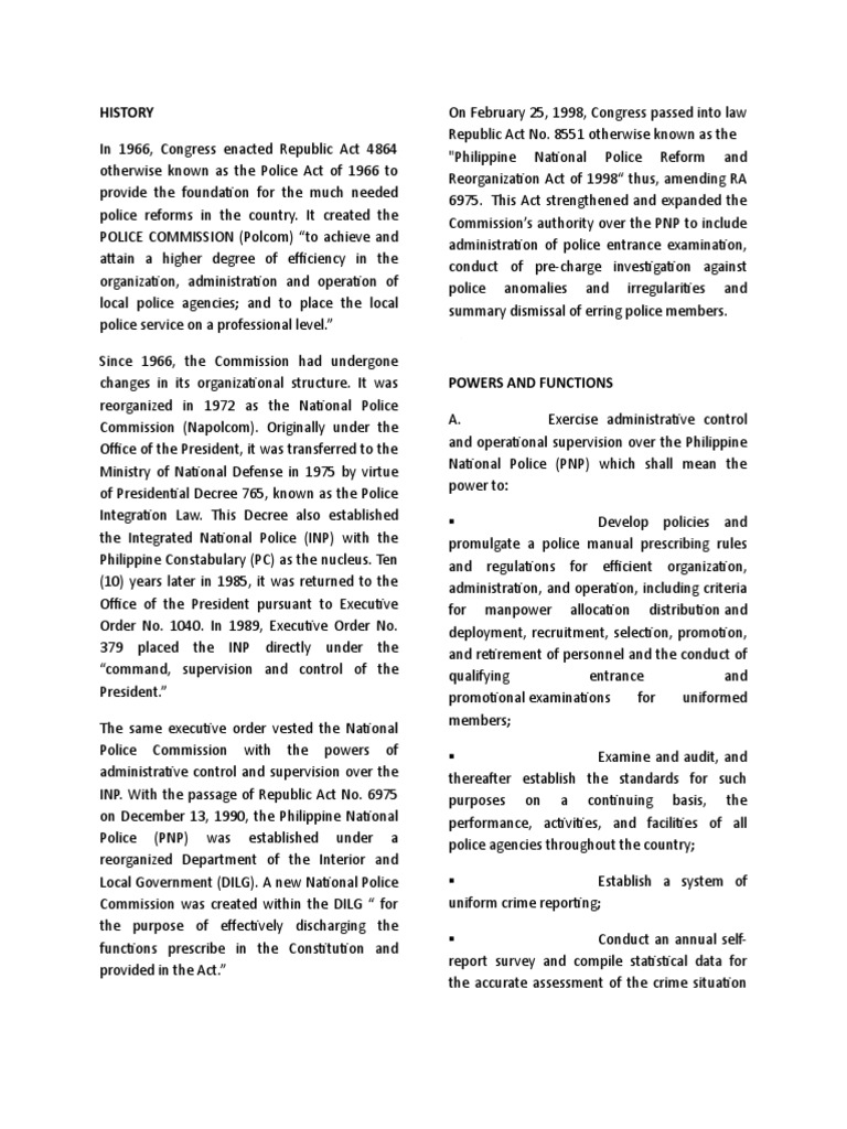 Napolcom History and Org | PDF | Police | Government