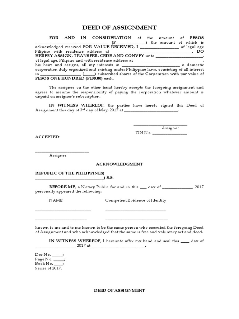 Deed of Assignment Forms | PDF | Assignment (Law) | Deed