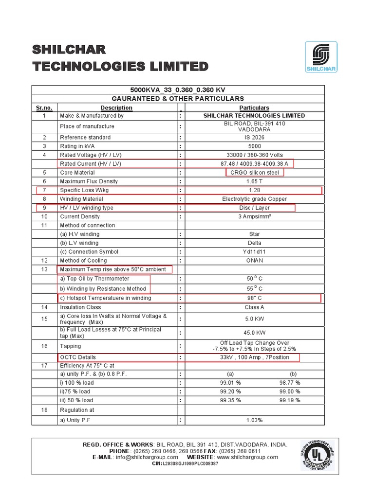 Inverter Transformer GTP (Rattan India) | PDF | Force | Physical Quantities