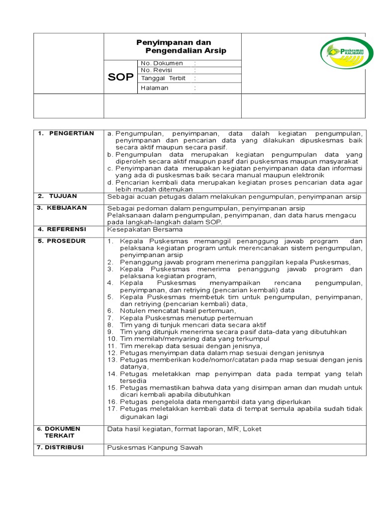 SOP Penyimpanan Dan Bukti Pengendalian Arsip | PDF