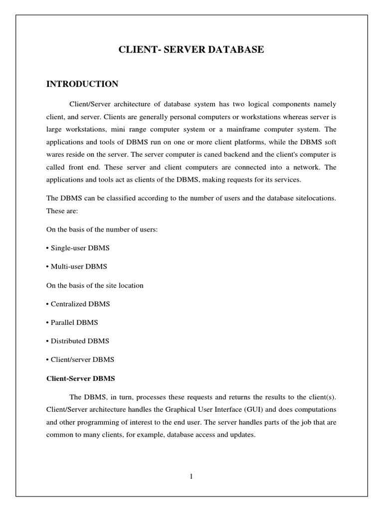 Client Server Database | Download Free PDF | Client–Server Model | Databases