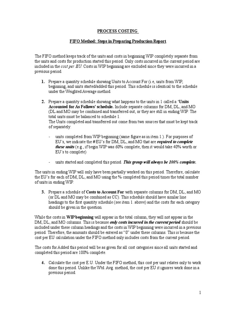 Process Costing - FIFO Method | PDF | Inventory | Business