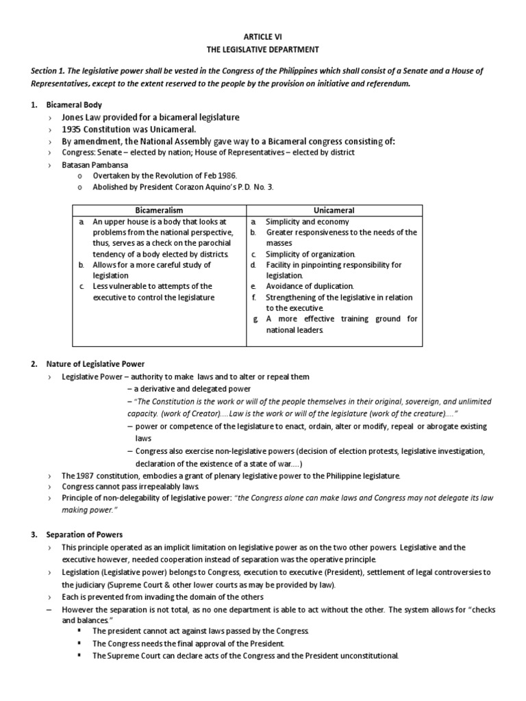 The Legislative Department: An Overview of the Powers, Structure, and ...