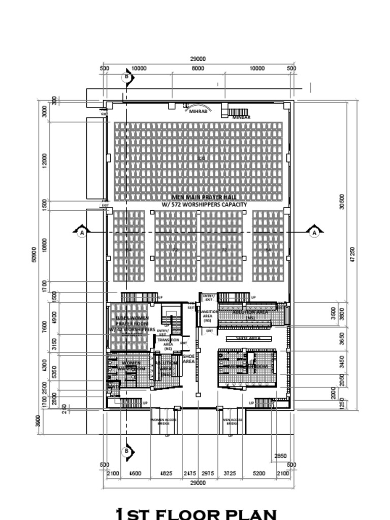 1st Floor Plan: Mihrab Minbar | PDF | Mosque | Architectural Styles