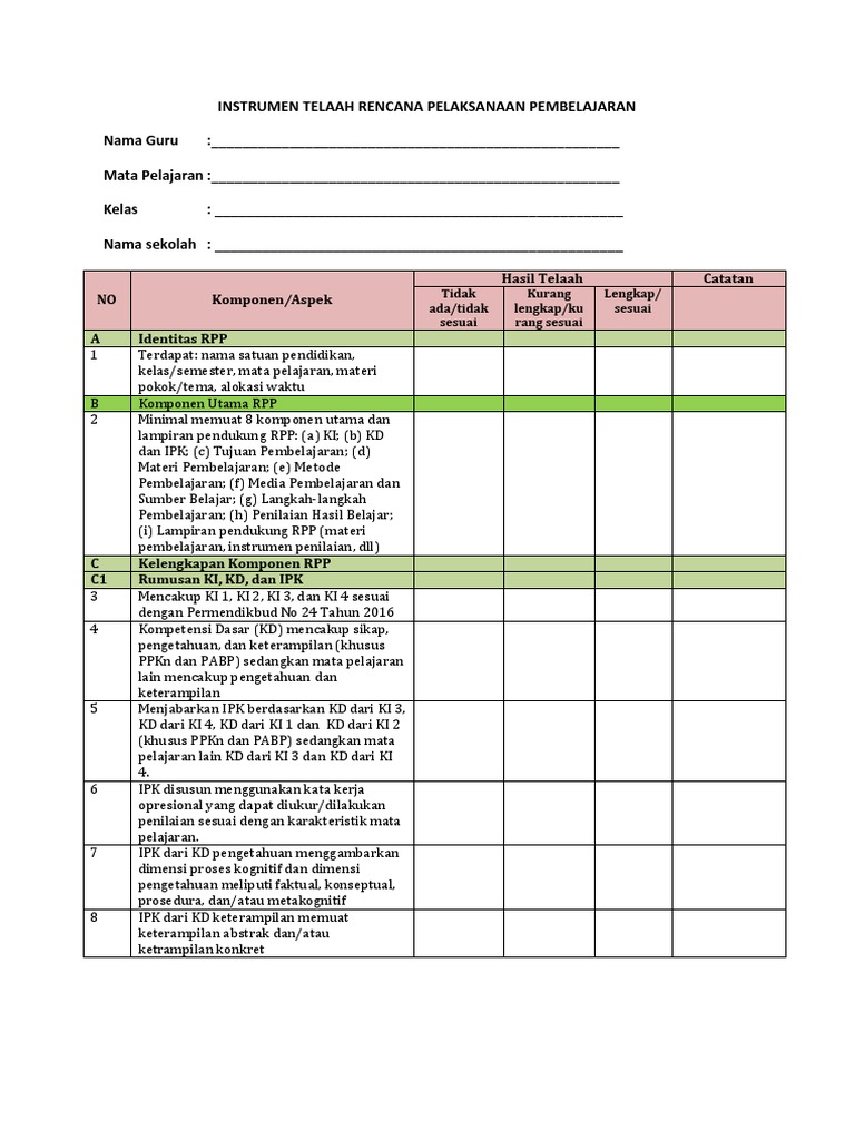Instrumen Validasi RPP | PDF