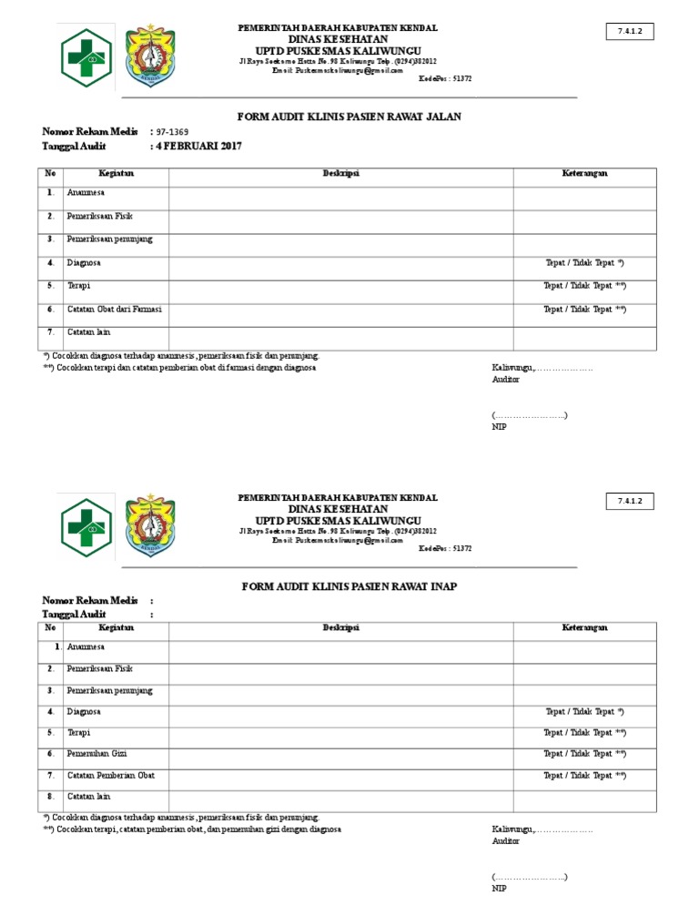 7.4.1.3 Form Audit Klinis | PDF