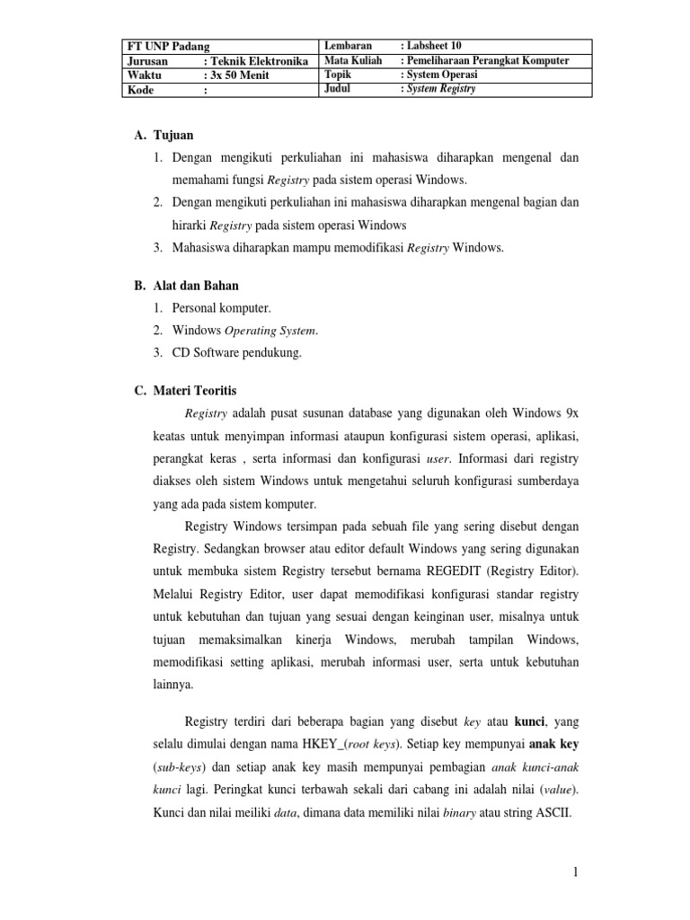 Labsheet 10 Registry Windows | PDF