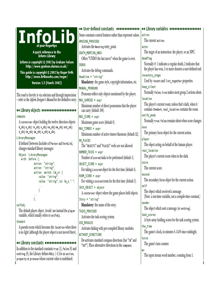 Infolib: - User-Defined Constants - Library Variables | PDF | Parsing ...
