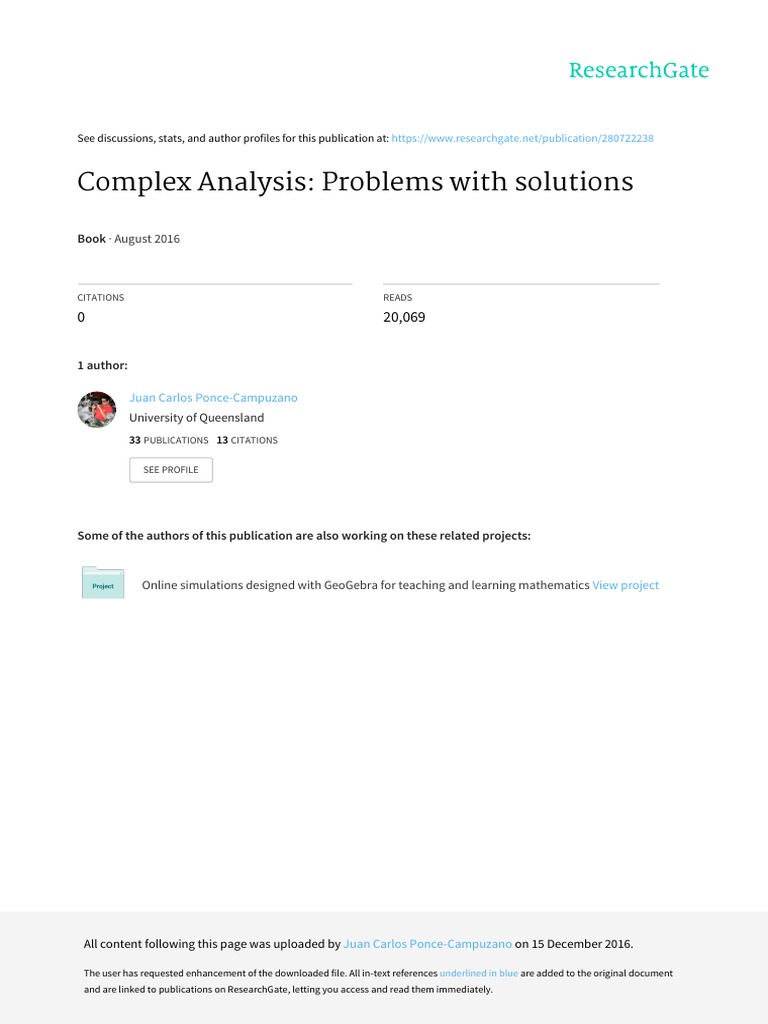 2016 Complex Analysis Problems Solutions | PDF | Exponential Function ...