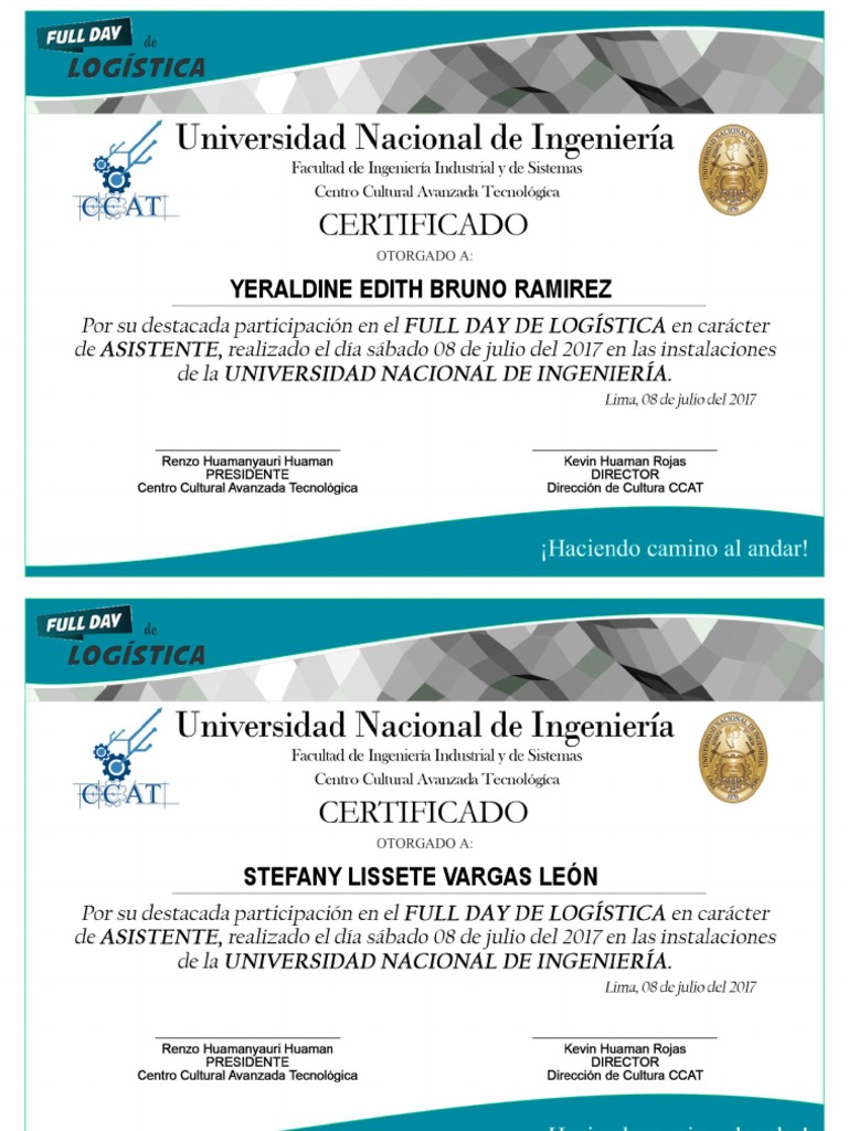 Certificados Asistente Full Day | PDF