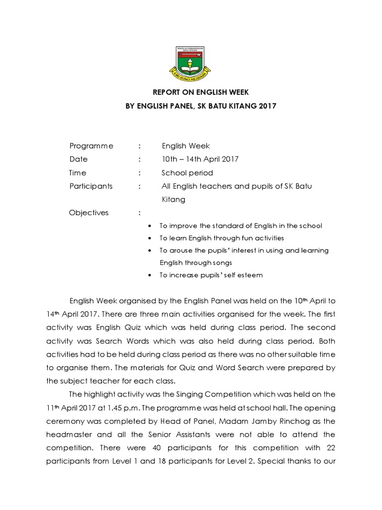 Laporan English Week | PDF | Educational Personnel | Teachers