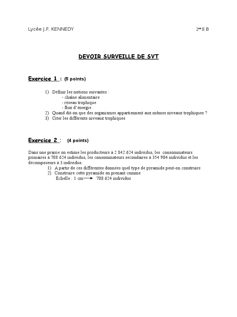 Devoir Seconde Lycée Kennedy00 | PDF